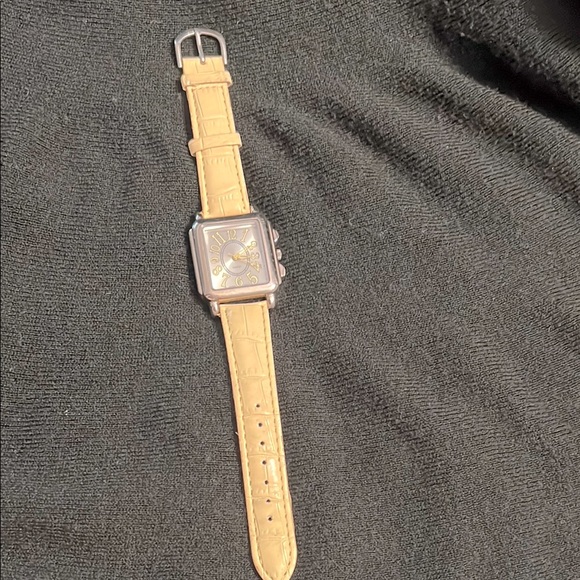 Accessories | Vintage Square Face Beige Leather Strap Watch Japan ...